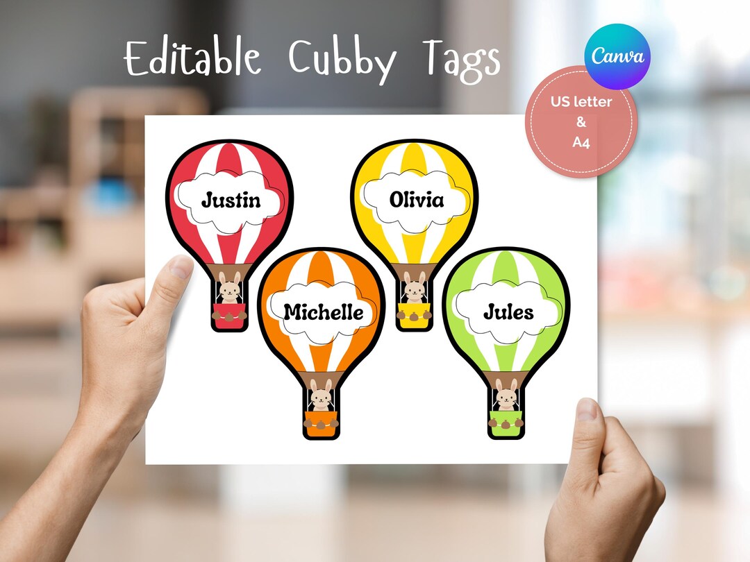 Rainbow Hot Air Balloon Name Tags, Editable Classroom Labels (PDF) - Etsy
