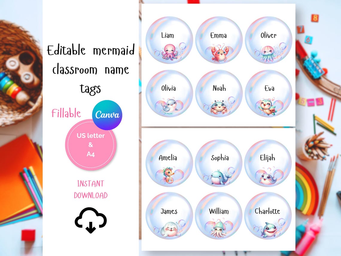 Sea Animal Name Tags: Editable Classroom Labels (PDF) - Etsy