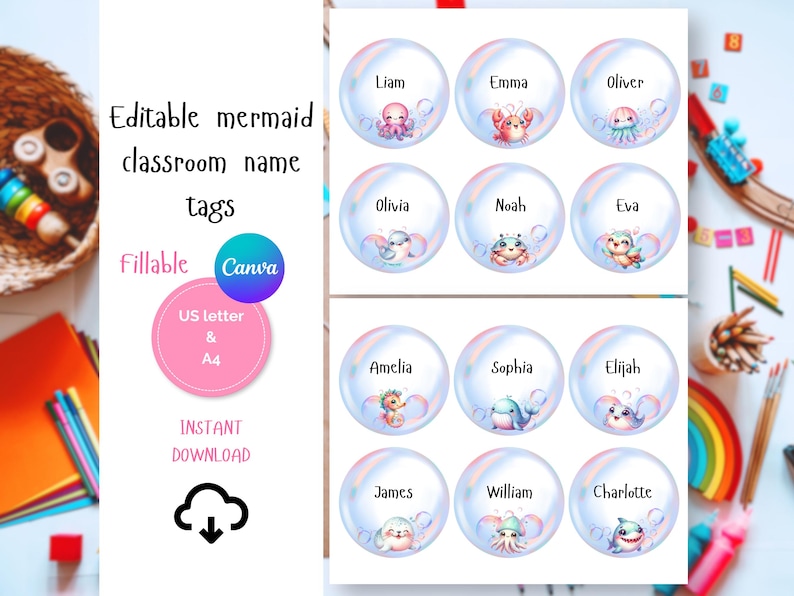 Sea Animal Name Tags: Editable Classroom Labels (PDF) - Etsy