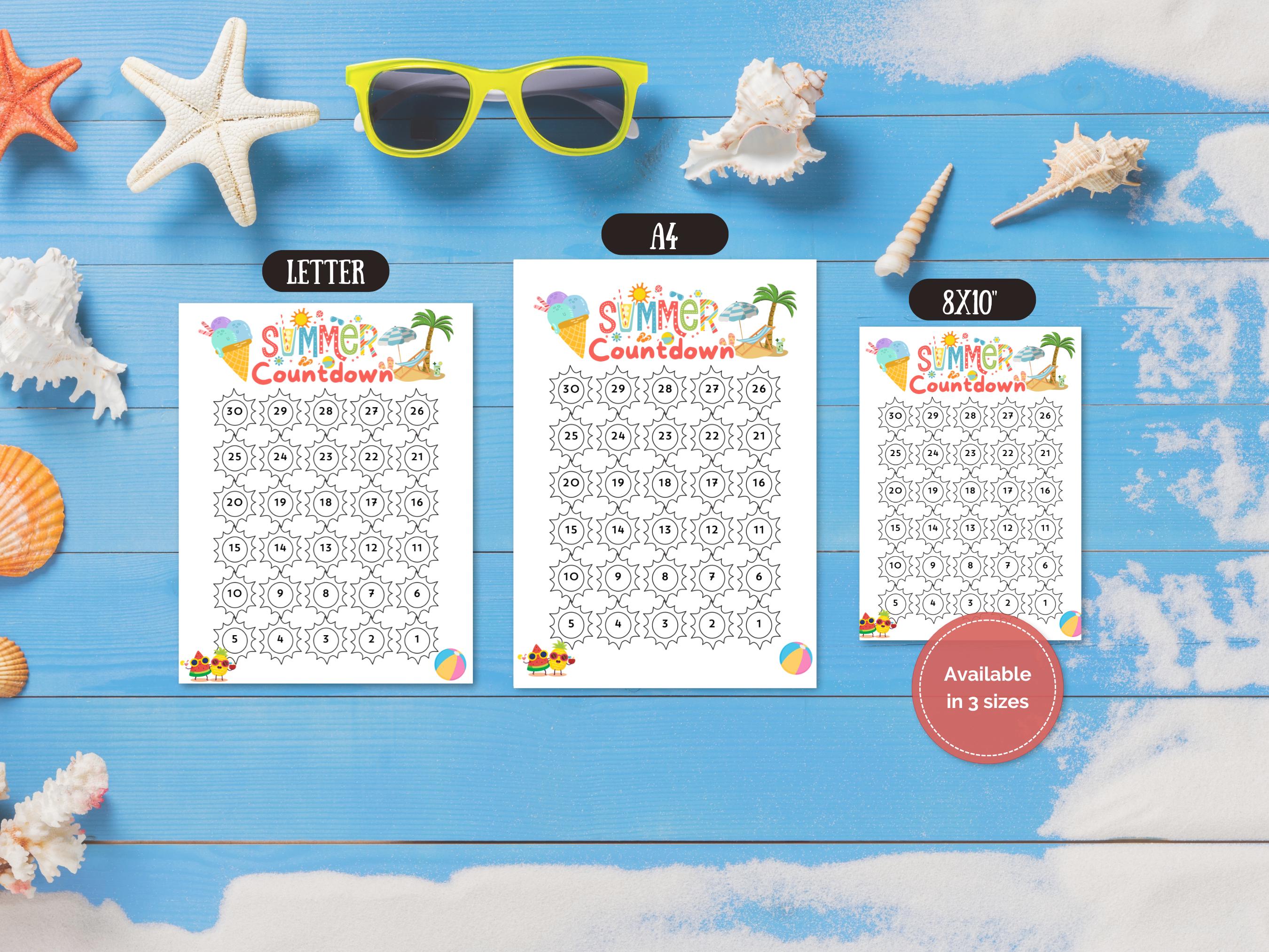 Summer Vacation Countdown Calendar: Kids Coloring Activity (printable ...