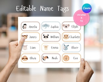 Safari Animal Name Tags: Editable Classroom Stickers (digital Download ...