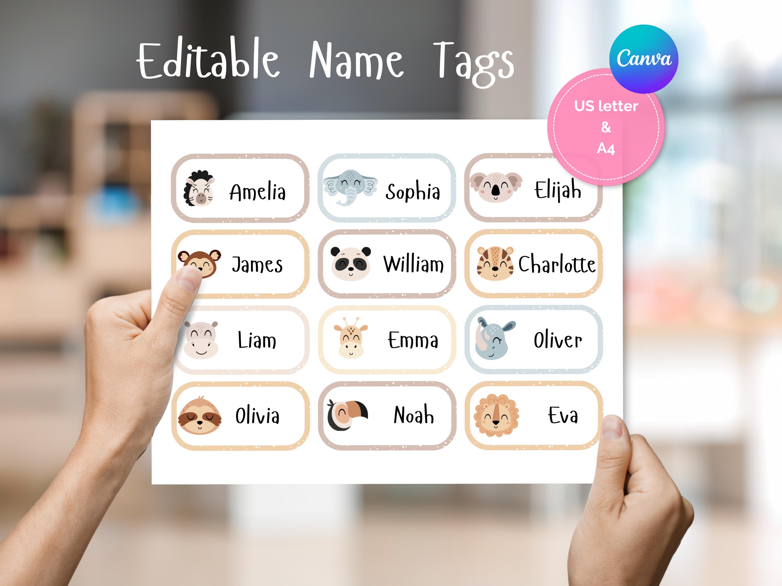 Customizable Safari Name Tags, Animal Name Tag Sticker Template ...