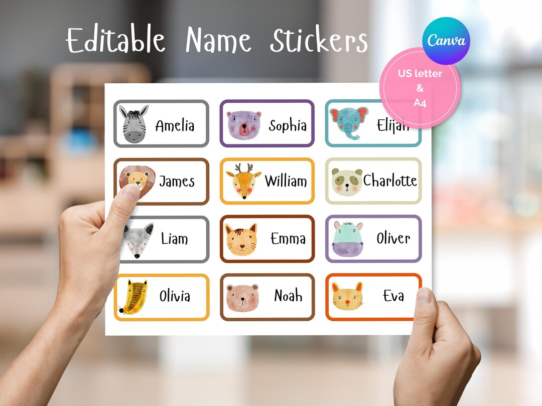 Customizable Animal Name Tag Sticker, Name Tag Sticker Template ...