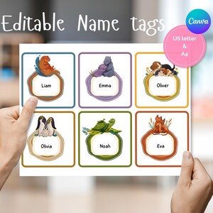 Editable Animal Name Tags, Name Tag Template, Cubby Name Tags ...