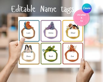 Customizable Animal Name Tags, Name Tag Template, Cubby Name Tags ...