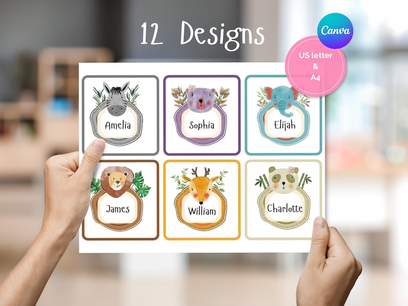 Animal Classroom Name Tags: Floral Theme, Editable PDF Template - Etsy