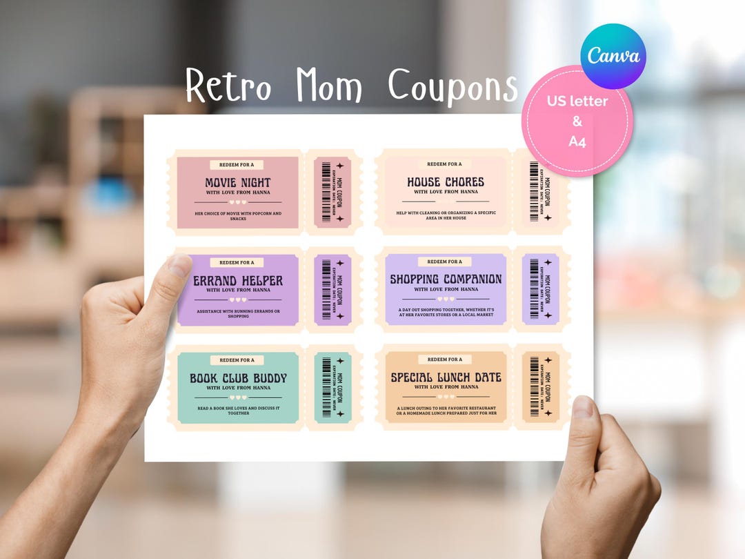 Retro Mom Coupons: Printable Gift (editable PDF) - Etsy