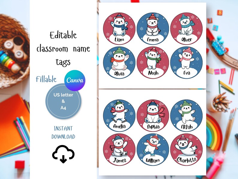 Polar Bear Classroom Name Tags, Editable Winter Animal Cubby Labels ...