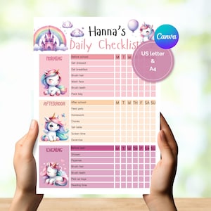 Unicorn Kids Daily Responsibility Chart, Daily Task List, Editable ...