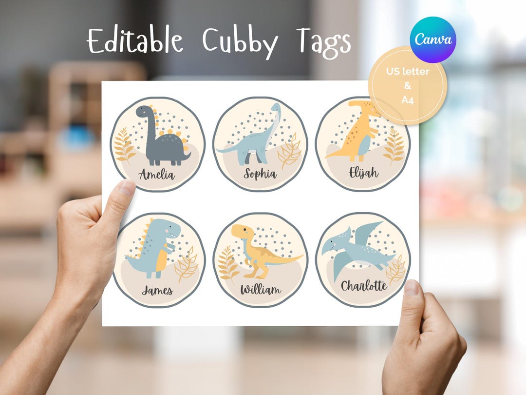 Boho Dinosaur Cubby Tags: Editable Classroom Name Labels (digital ...