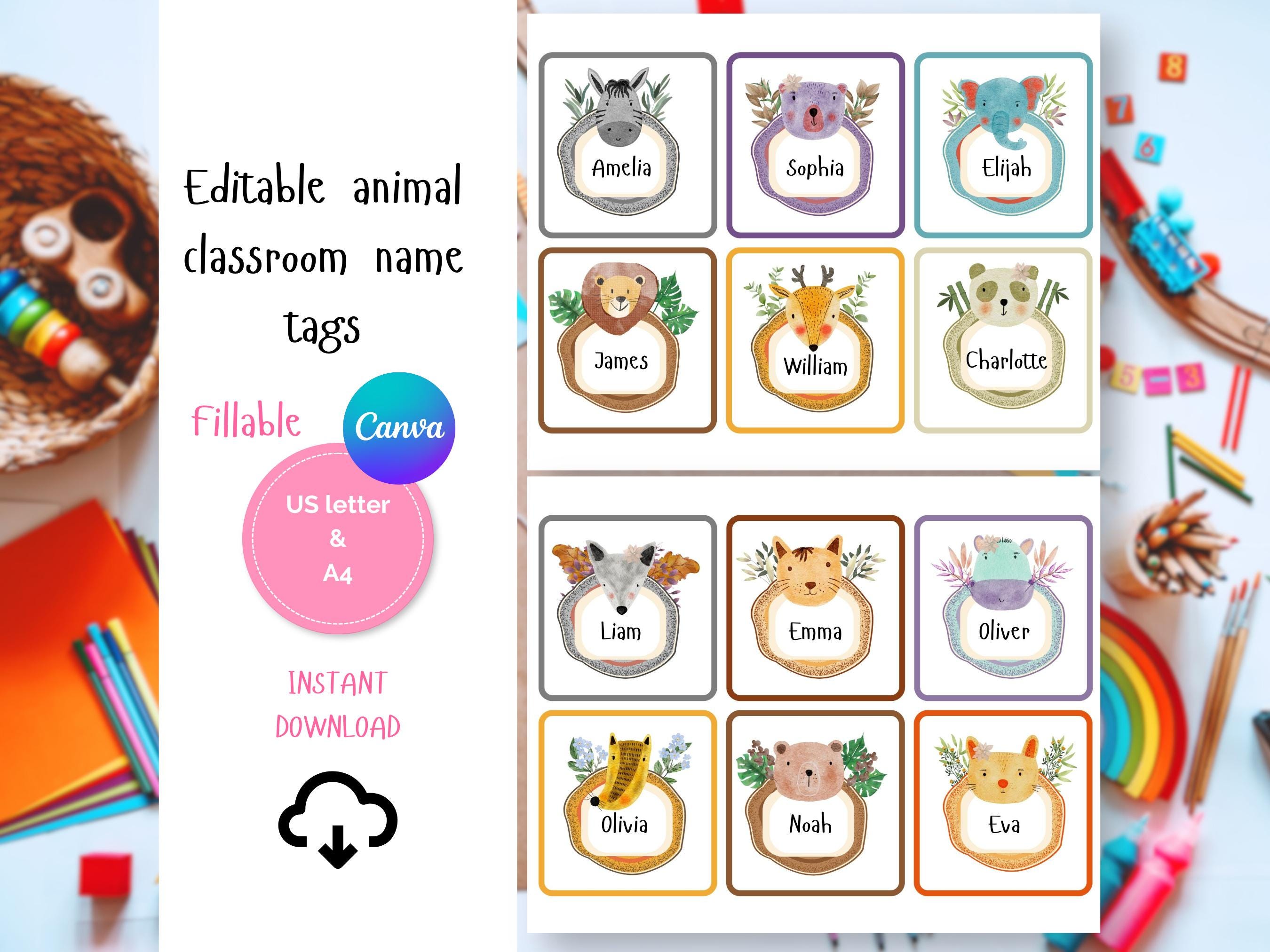 Animal Classroom Name Tags: Floral Theme, Editable PDF Template - Etsy