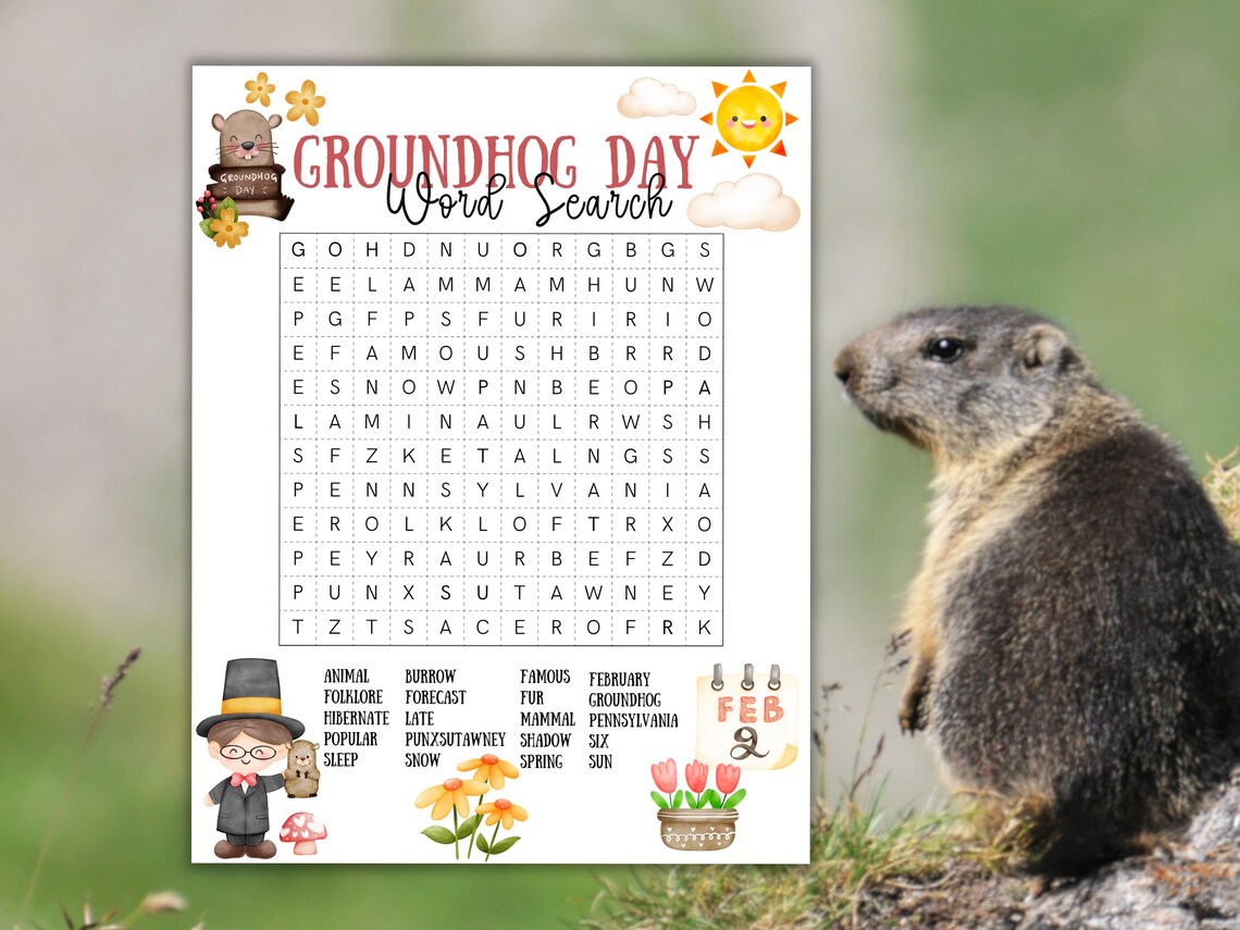 Groundhog Day Word Search: Kids Printable Game (PDF) - Etsy