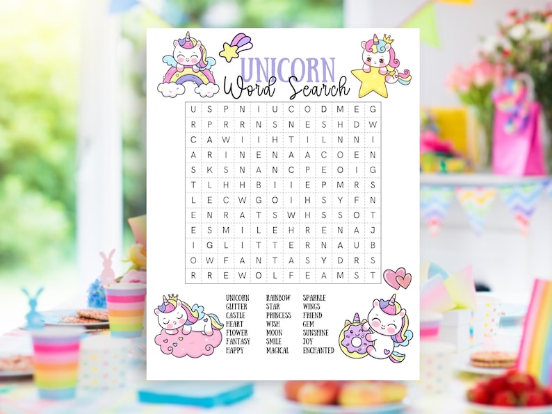 Unicorn Word Search Puzzle: Kids Printable Game (PDF) - Etsy Australia
