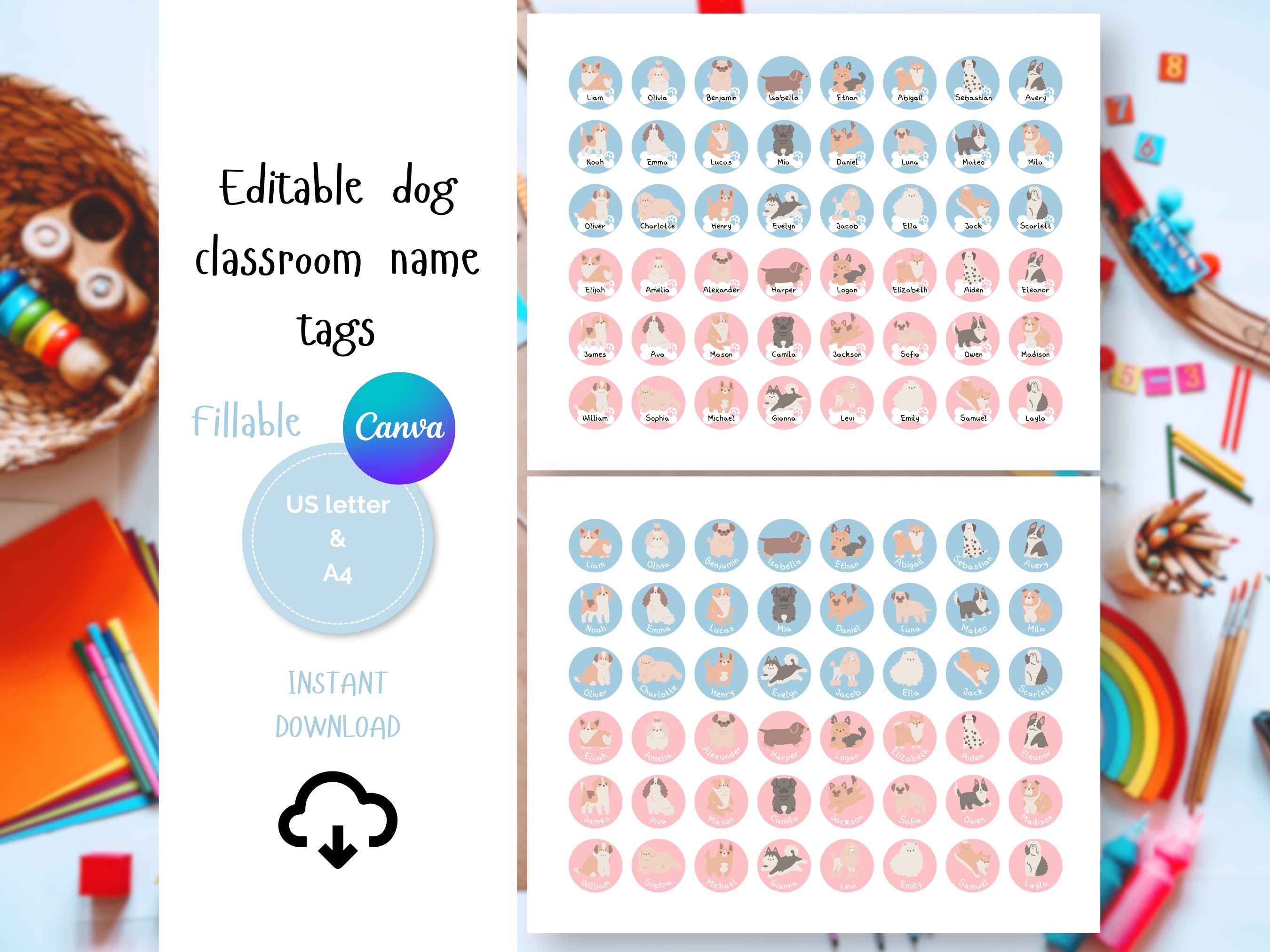 Editable Puppy Dog Name Tags: Small Round Classroom Labels (PDF ...