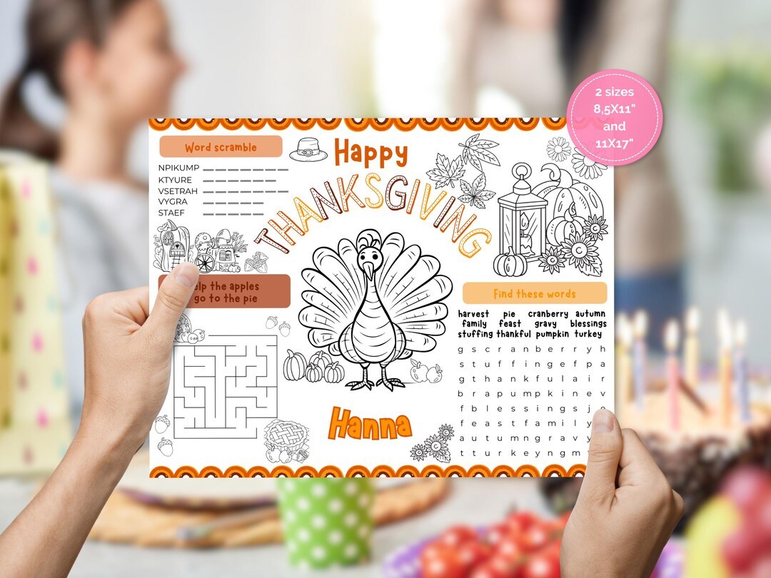 Thanksgiving Coloring Placemat | Thanksgiving Kids Activity Sheet ...