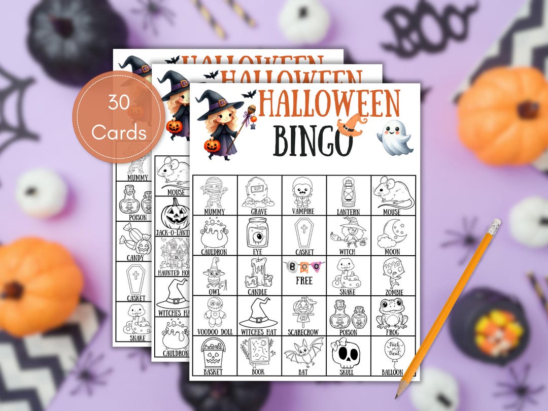 Halloween Coloring Bingo Game, 30 Printable Cards (PDF) - Etsy