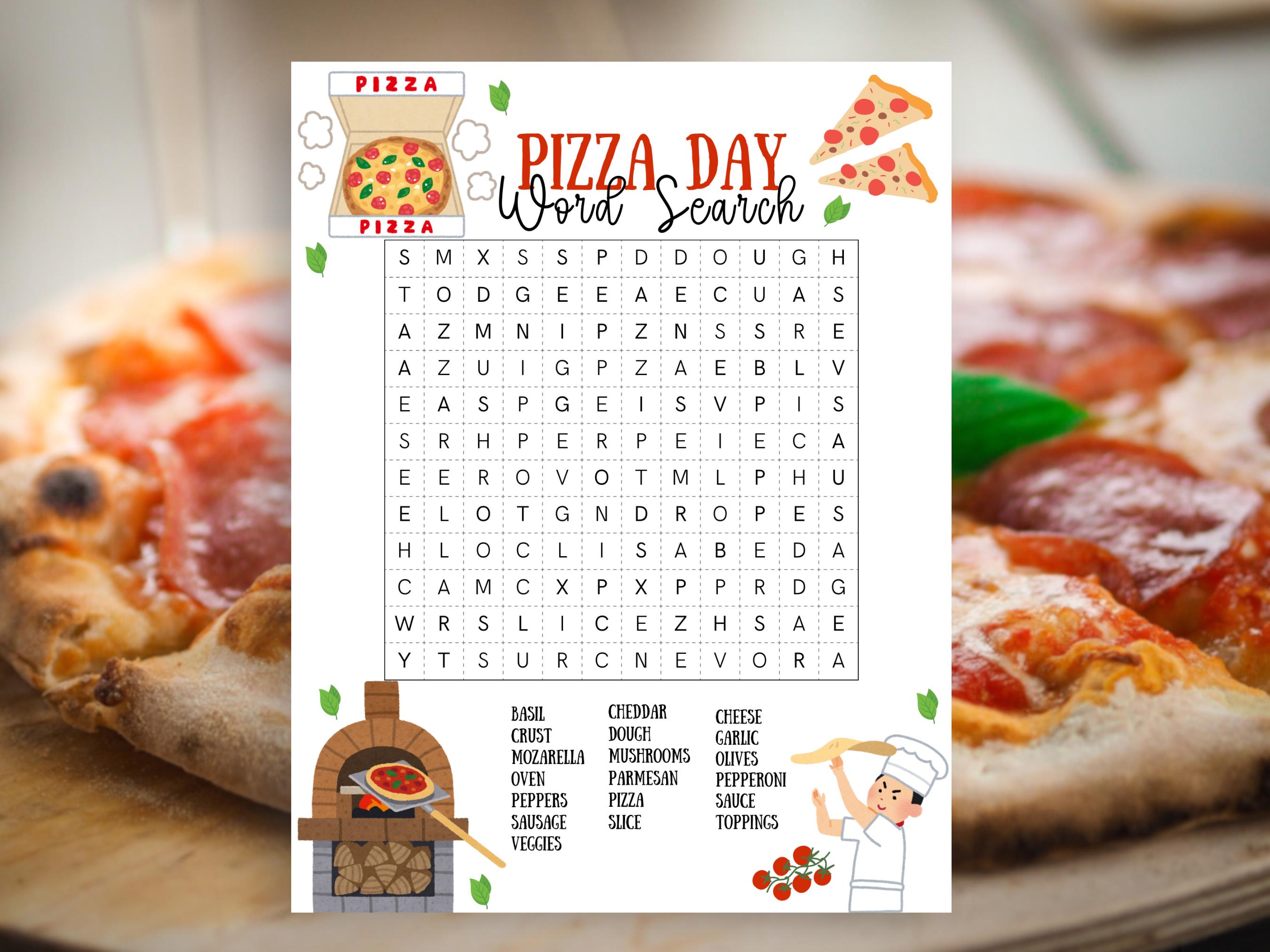 Pizza Day Word Search for Kids, Pizza Day Game, Pizza Day Printable ...