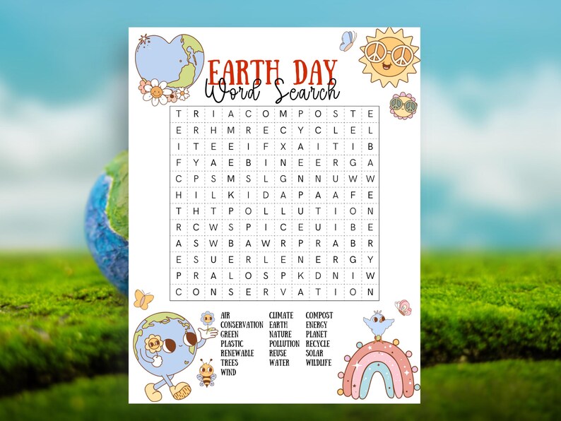 Earth Day Word Search for Kids, Printable Earth Day Activity, Fun Eco ...