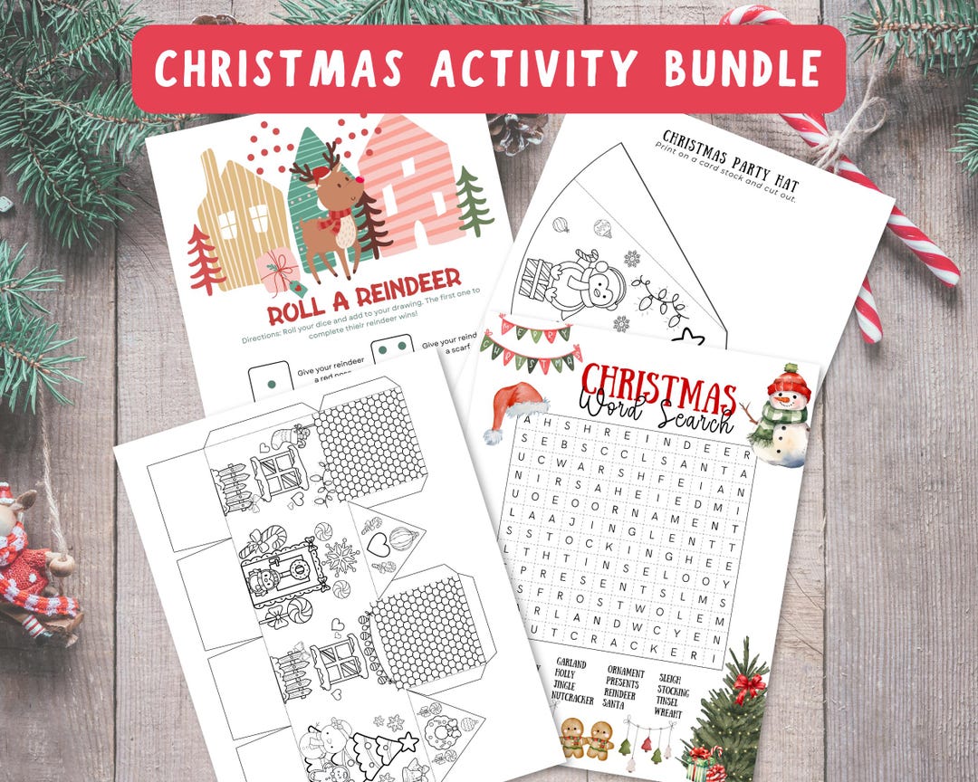 Christmas Activity Bundle, Roll A Reindeer Game, Christmas Word Search ...