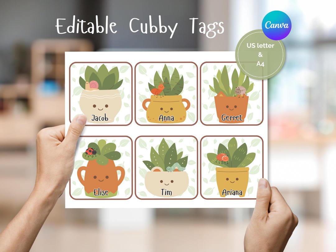 Customizable Succulent Cubby Tags, Succulent Cubby Name Tags, Editable ...