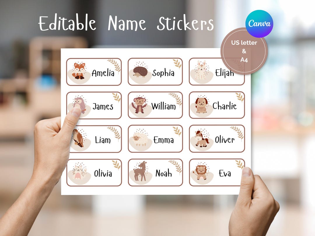 Boho Animal Name Stickers, Editable Classroom Labels (digital Download ...