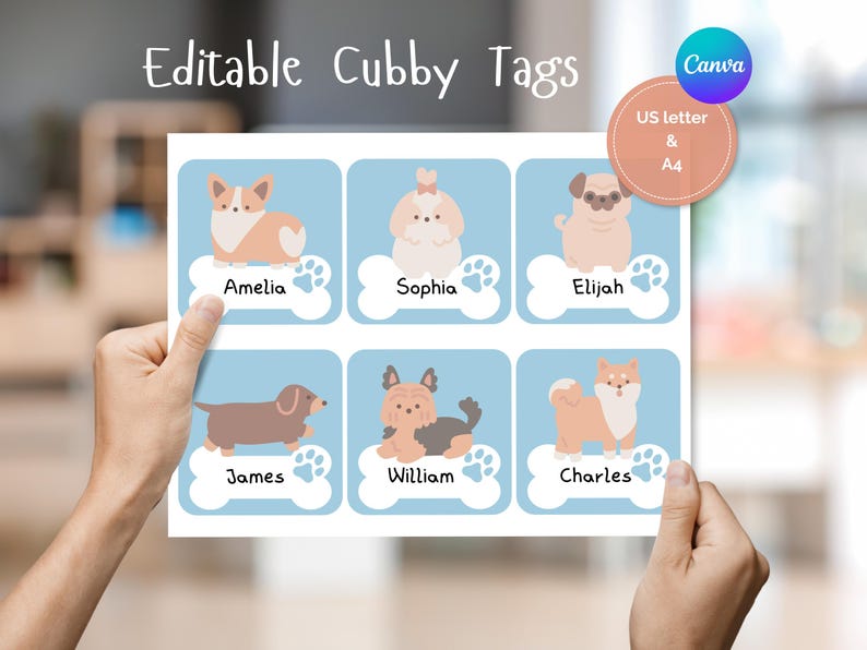 Editable Puppy Dog Name Tags: Classroom Cubby Labels (PDF Download) - Etsy