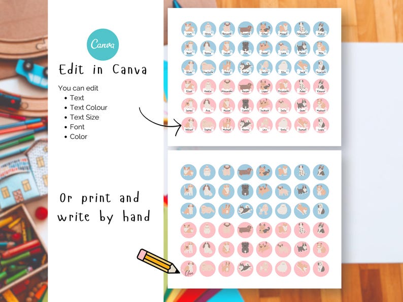 Editable Puppy Dog Name Tags: Small Round Classroom Labels (PDF ...