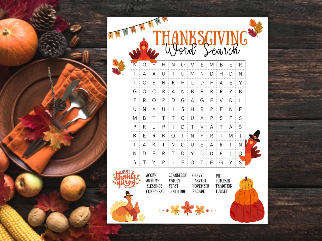 Thanksgiving Word Search for Kids, Kids Thanksgiving Game, Thanksgiving ...