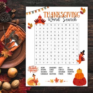 Thanksgiving Word Search for Kids, Kids Thanksgiving Game, Thanksgiving ...