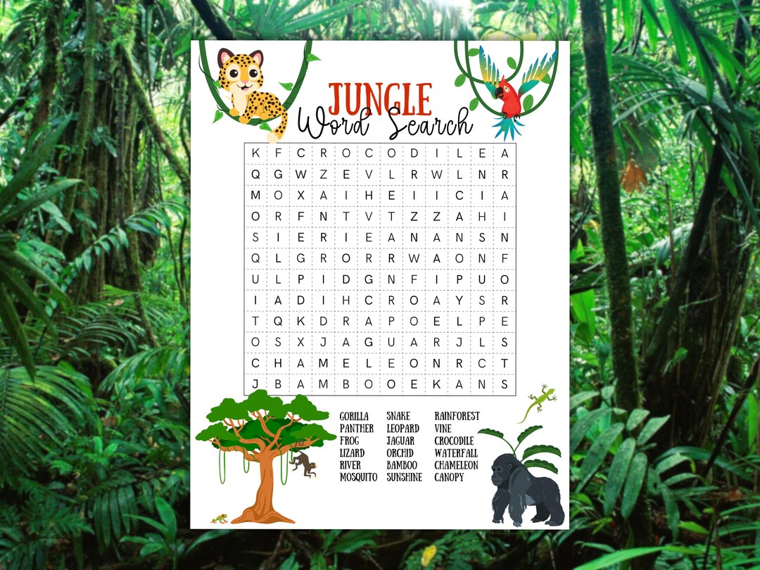 Jungle Word Search for Kids, Jungle Word Puzzle, Jungle Game Printable ...