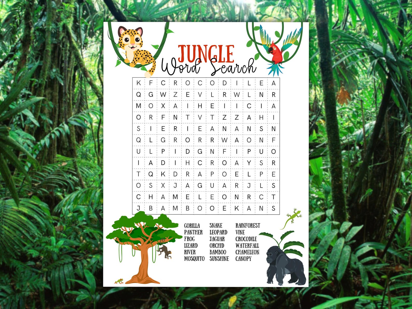 Jungle Word Search Puzzle: Kids Printable Game (PDF) - Etsy