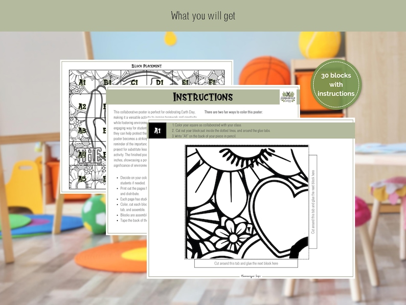 Earth Day Collaborative Coloring Poster: Teamwork Classroom Mural (PDF ...