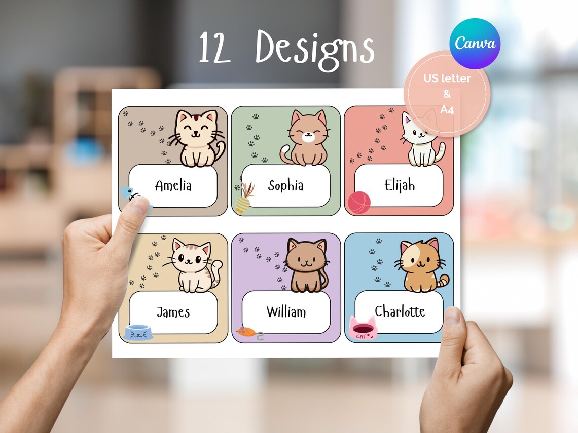 Editable Cat Classroom Name Tags: Printable Cubby Labels (PDF Download ...
