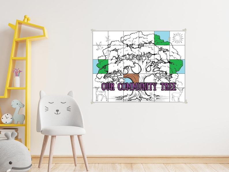 Community Tree Collaborative Coloring Poster: Teamwork Classroom Mural ...