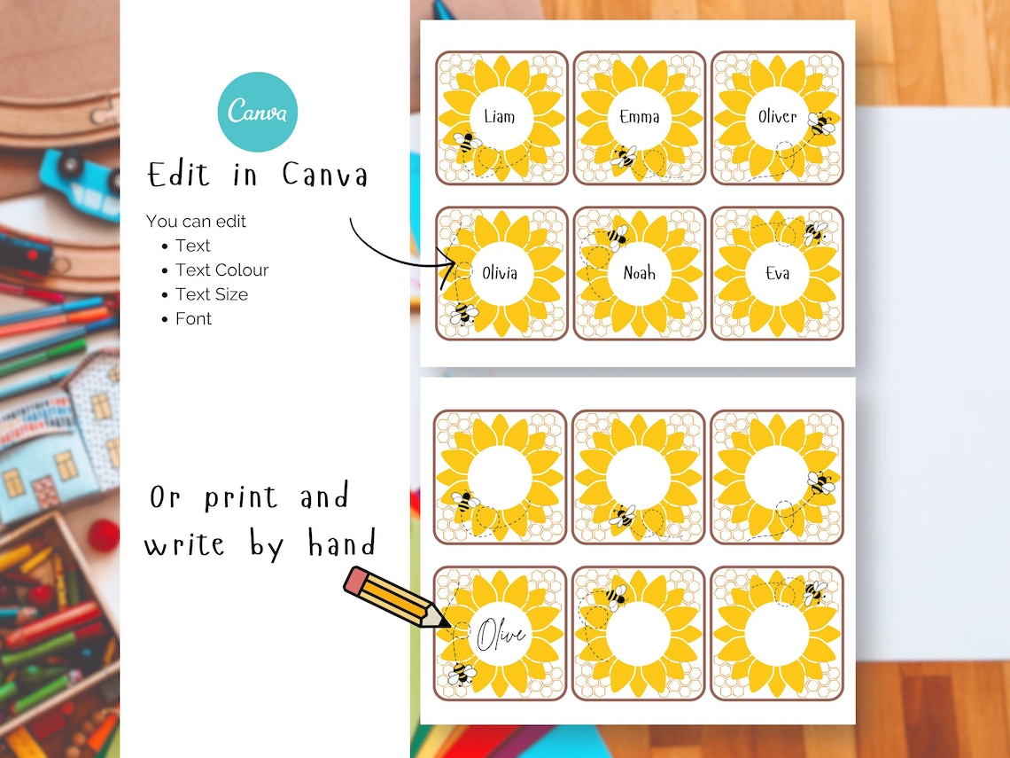 Sunflower Bee Classroom Labels: Editable Cubby Name Tags (PDF ...