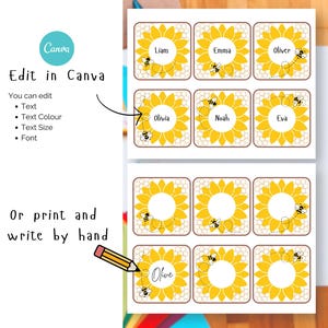 Sunflower Bee Classroom Labels: Editable Cubby Name Tags (PDF ...