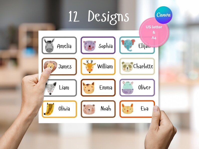 Animal Name Tag Stickers: Editable Classroom Labels (PDF Download ...