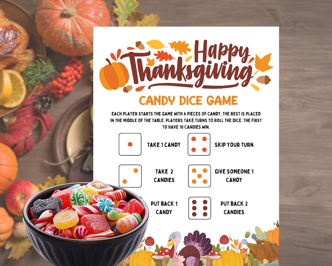 Thanksgiving Candy Dice Game, Candy Dice Game, Thanksgiving Activity ...