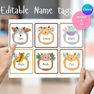 Animal Classroom Name Tags: Floral Theme, Editable PDF Template - Etsy