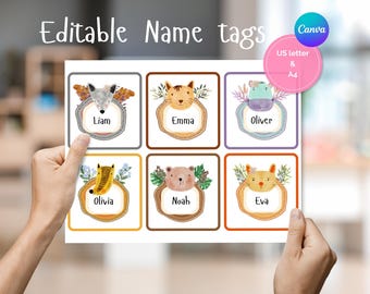 Editable Animal Name Tags, Name Tag Template, Cubby Name Tags ...