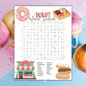 Donut Word Search Puzzle: Kids Donut Day Game (printable PDF) - Etsy