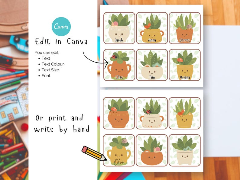 Succulent Bug Classroom Cubby Tags: Editable Plant Theme (PDF Download ...
