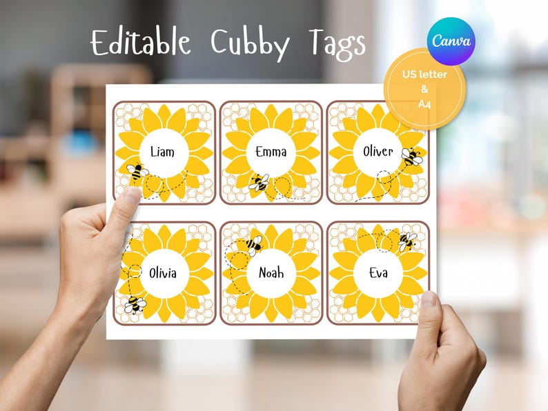 Sunflower Bee Classroom Labels: Editable Cubby Name Tags (PDF ...