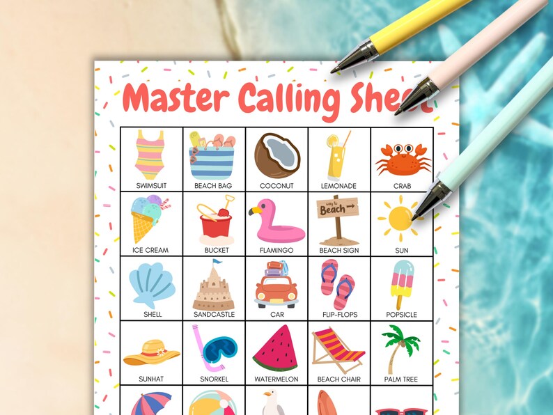 Summer Beach Bingo Game: 30 Printable Cards, Kid's Party Activity (PDF ...