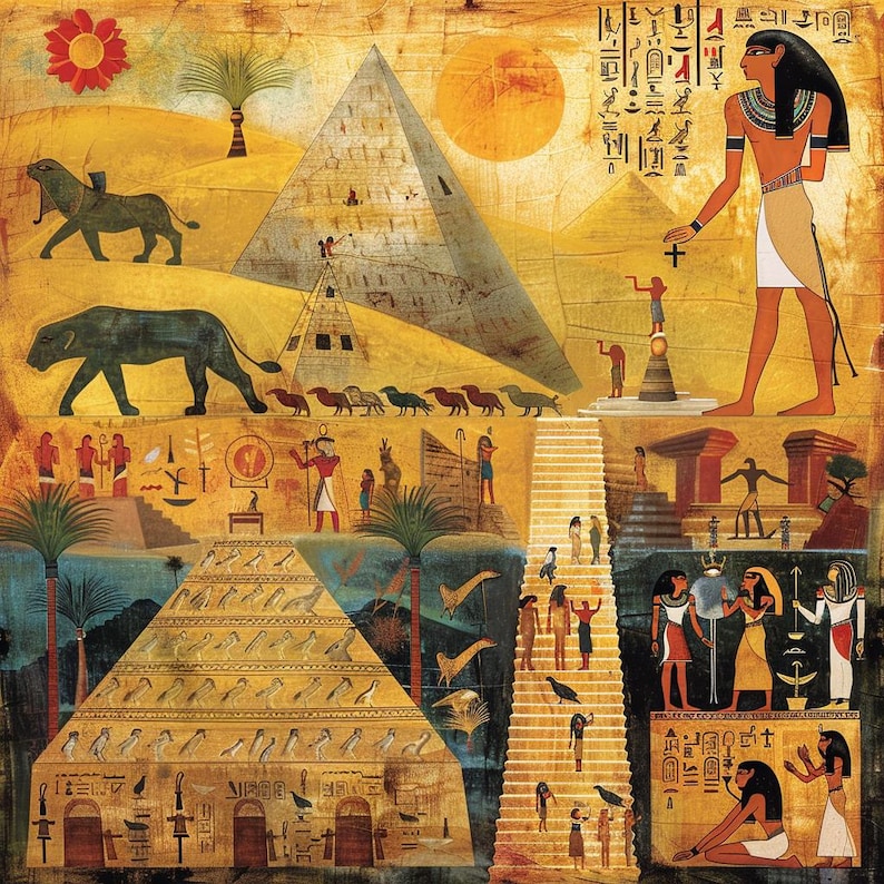 Ancient Egyptian Scene Detailed Art Print of Egyptian Life With ...