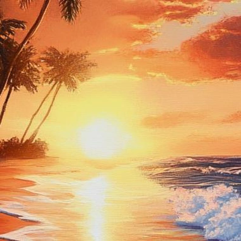Tropical Beach Sunset Serene Beach Scene Art Print, Vibrant Sunset With ...