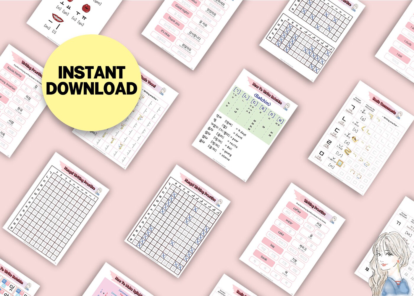 KOREAN Language Learn Workbook Printable Hangul A4 Worksheets Korean ...