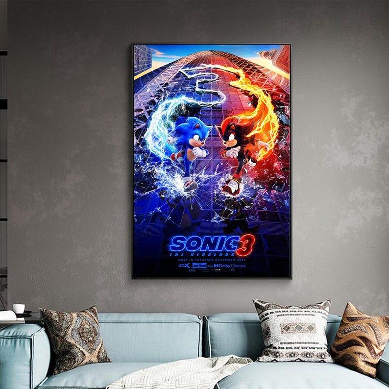 Sonic the Hedgehog 3 2024 Movie Postermodern Canvas Print Wall Art ...