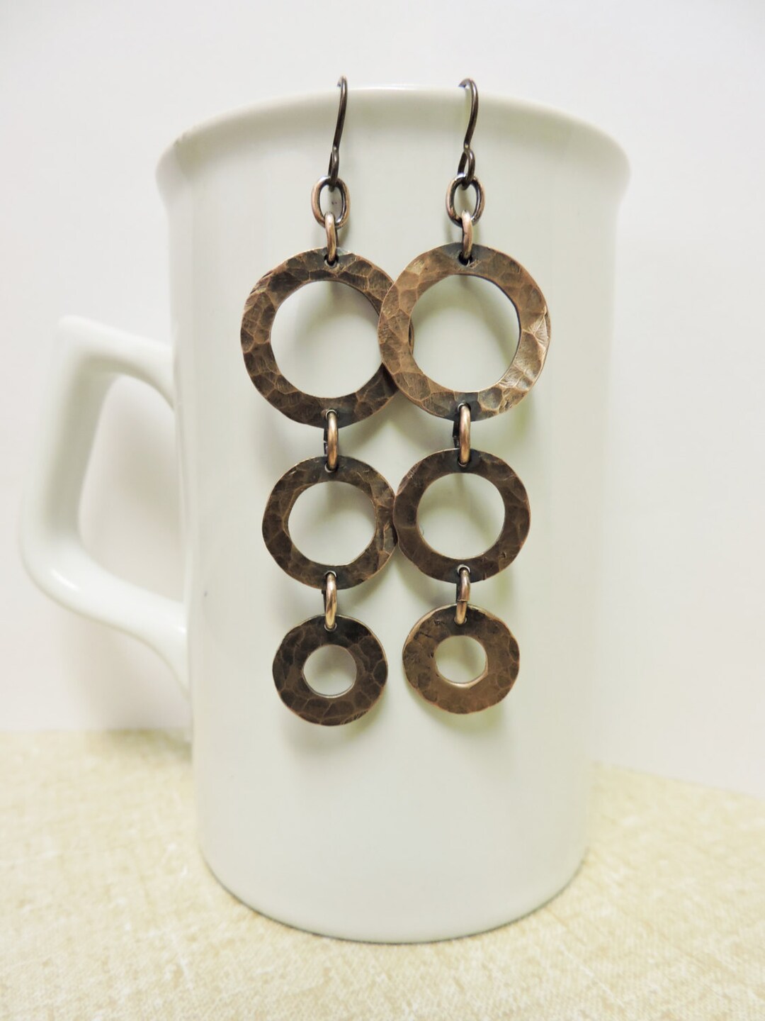 Copper Hammered Cascading Hoops - Etsy