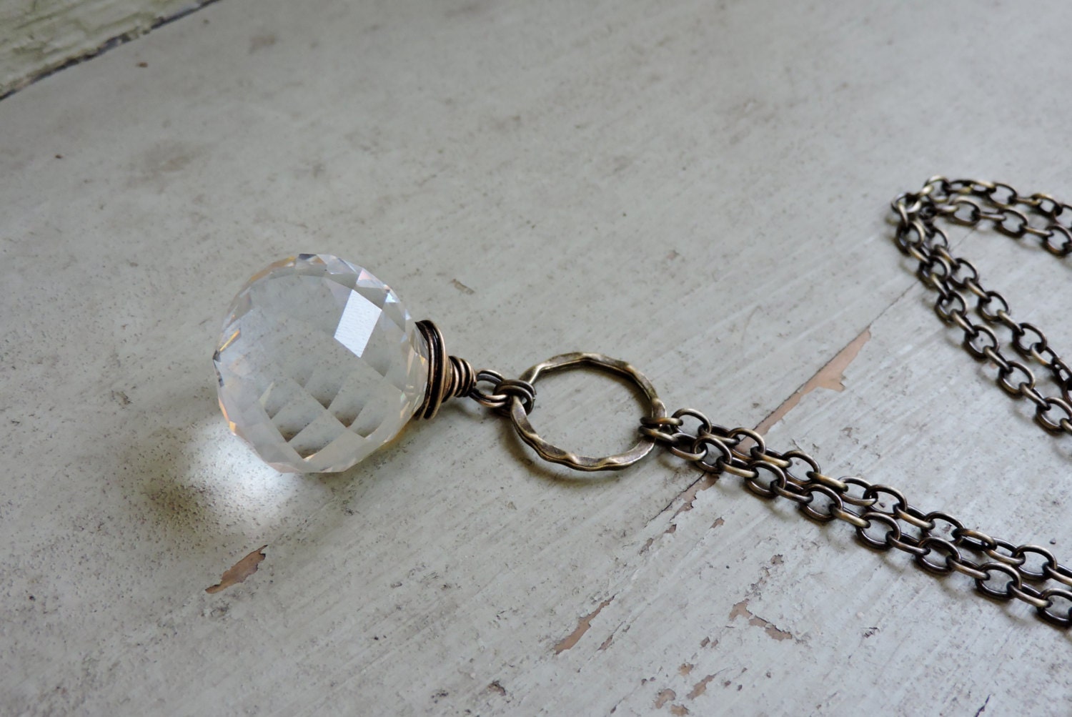 Swarovski Prism Necklace on Long Antique Brass Chain | Etsy